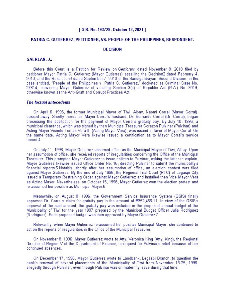 PATRIA C. GUTIERREZ, PETITIONER, VS. PEOPLE OF THE PHILIPPINES ...