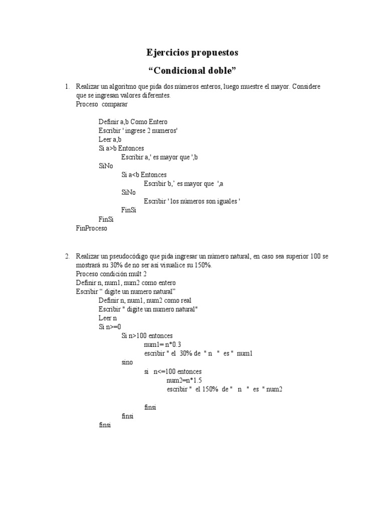 Ejercicios Condicional Doble | PDF | Ingeniería de software ...