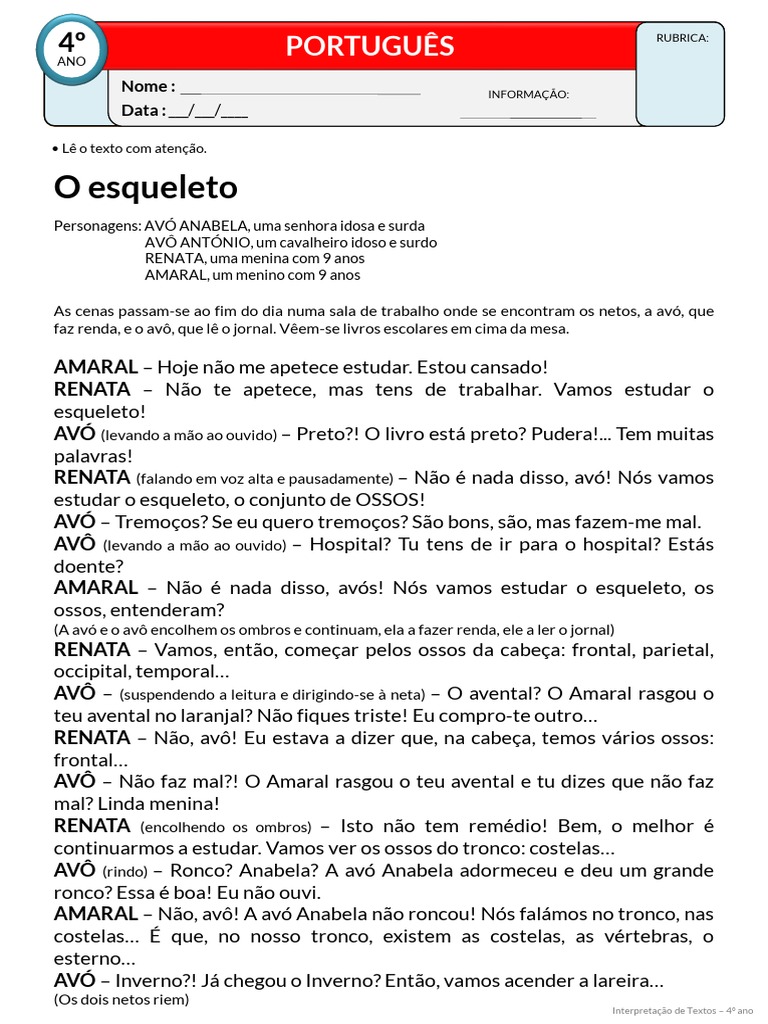 texto dramático o esqueleto | PDF | Anatomia | Sistema Locomotor