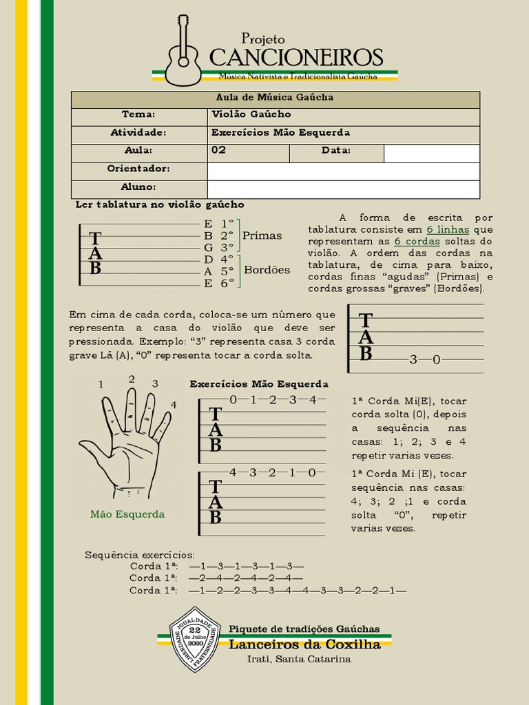 Aula 02 - Exercicios Mão Esquerda Violão | PDF