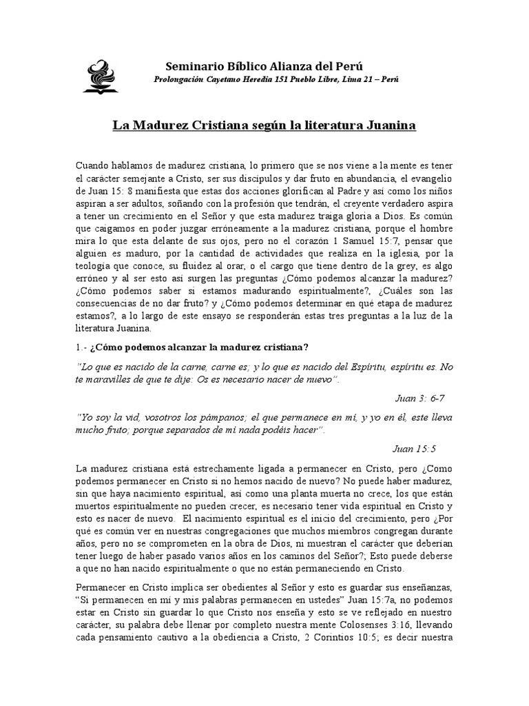 La Madurez Cristiana Según Las Epitolas Juaninas | PDF | Cristo (título ...