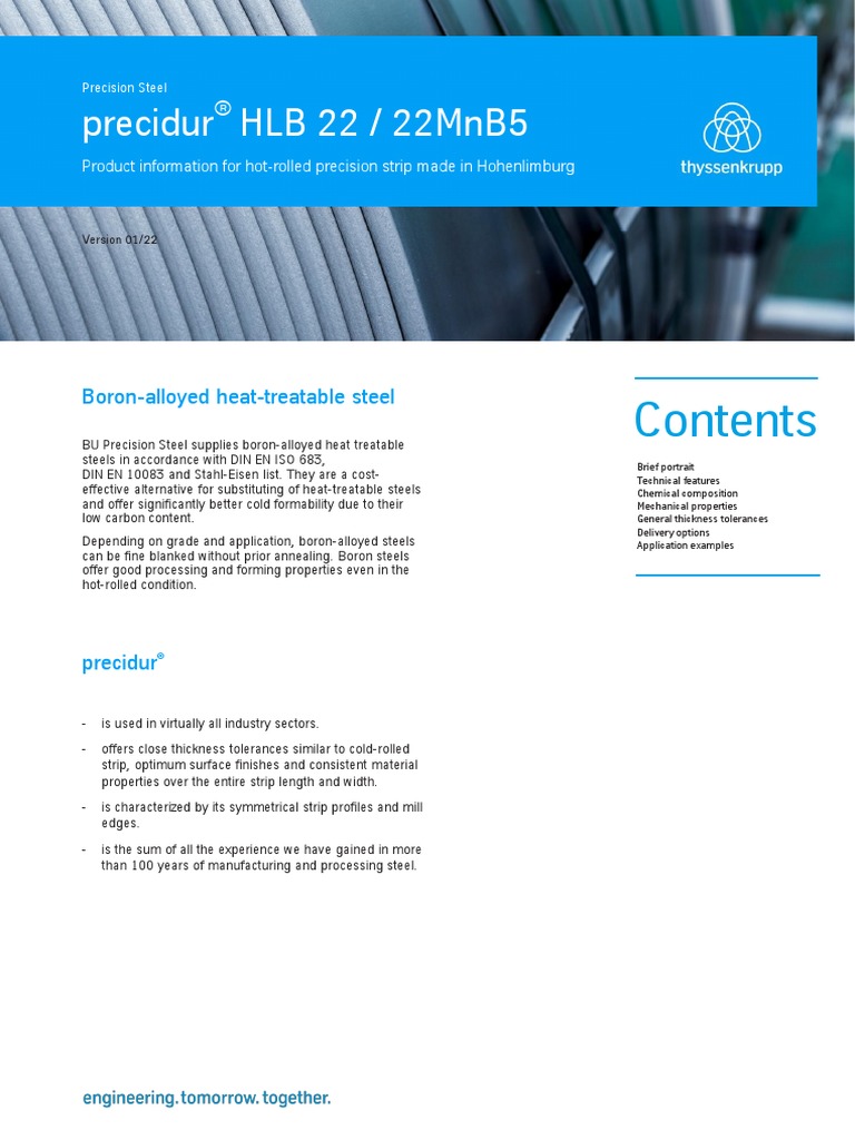 Thyssenkrupp 22mnb5 Product Information Precision Steel en | PDF ...