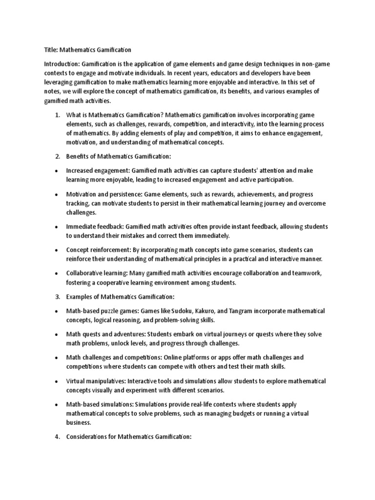 Gamification of Mathematics | PDF | Mathematics | Learning
