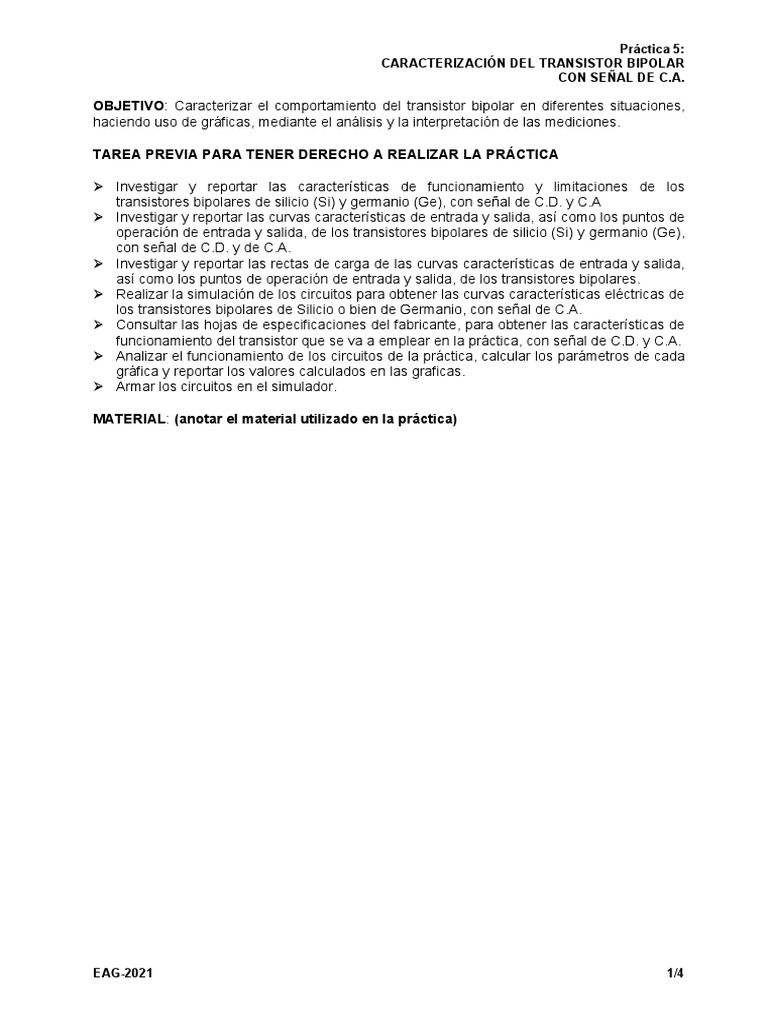 Prac 5 Caracterización Del Transistor BJT en CA | PDF | Transistor | Transistor de unión bipolar
