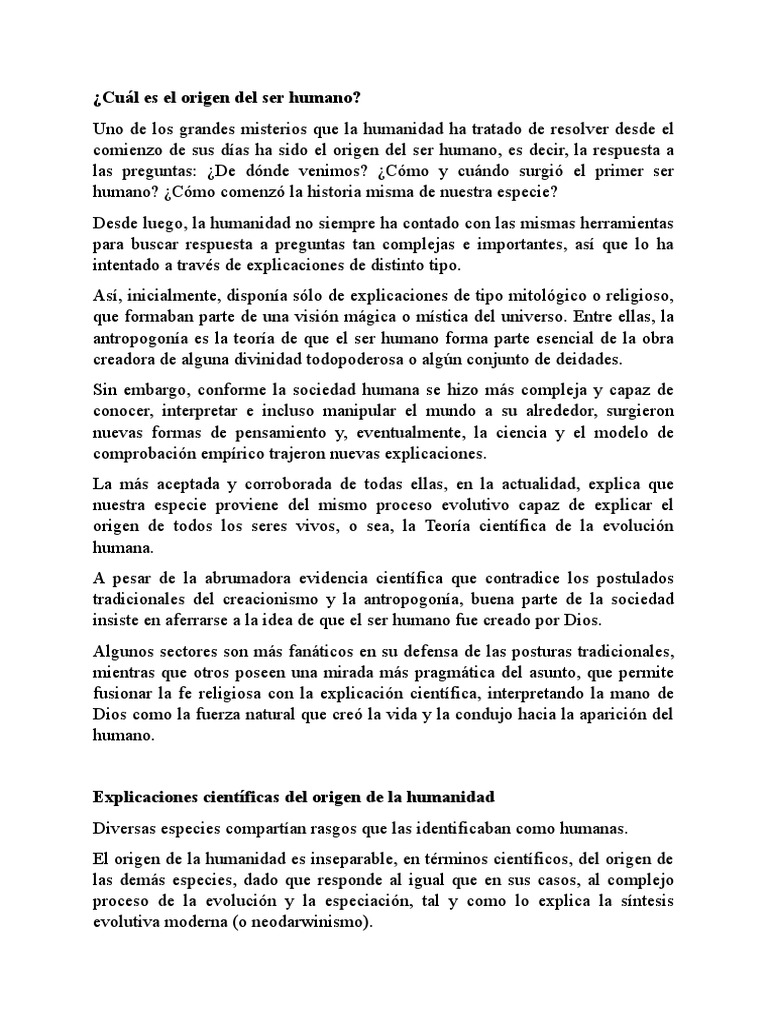 Cuál Es El Origen Del Ser Humano | PDF | Homo | Evolución