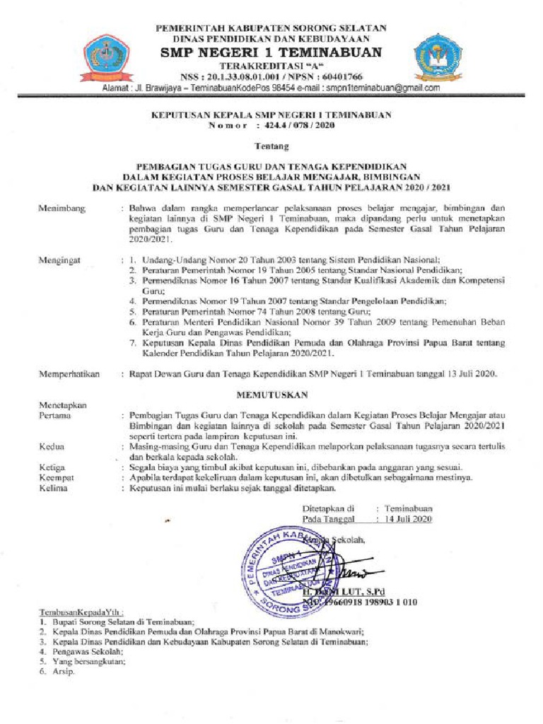 SK PBM SMP Negeri 1 Teminabuan-1 | PDF