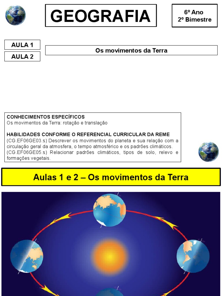 Aula 1 e 2 - Movimentos Da Terra | PDF | Terra | Sol