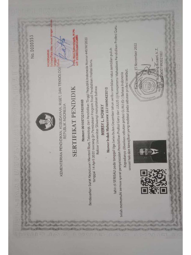 Sertifikat TPG Mersy L. Howay | PDF
