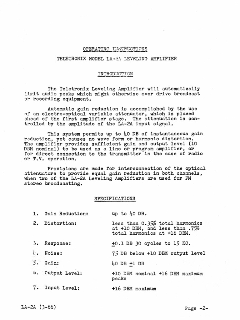 Teletronix LA-2A Manual - Page 2 | PDF