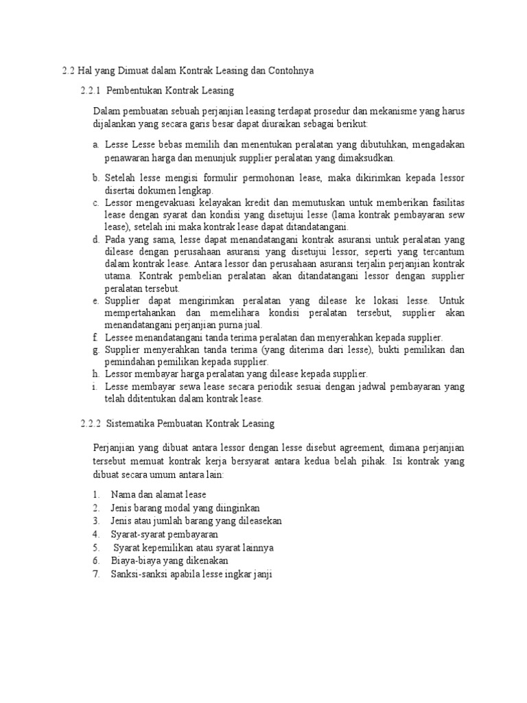 2.2 Hal Yang Dimuat Dalam Kontrak Leasing | PDF