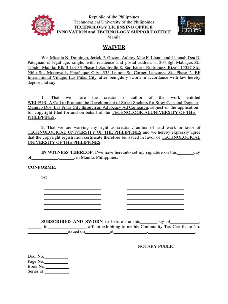 Waiver of Copyright for WELFUR Project | PDF | Politics | Social Science