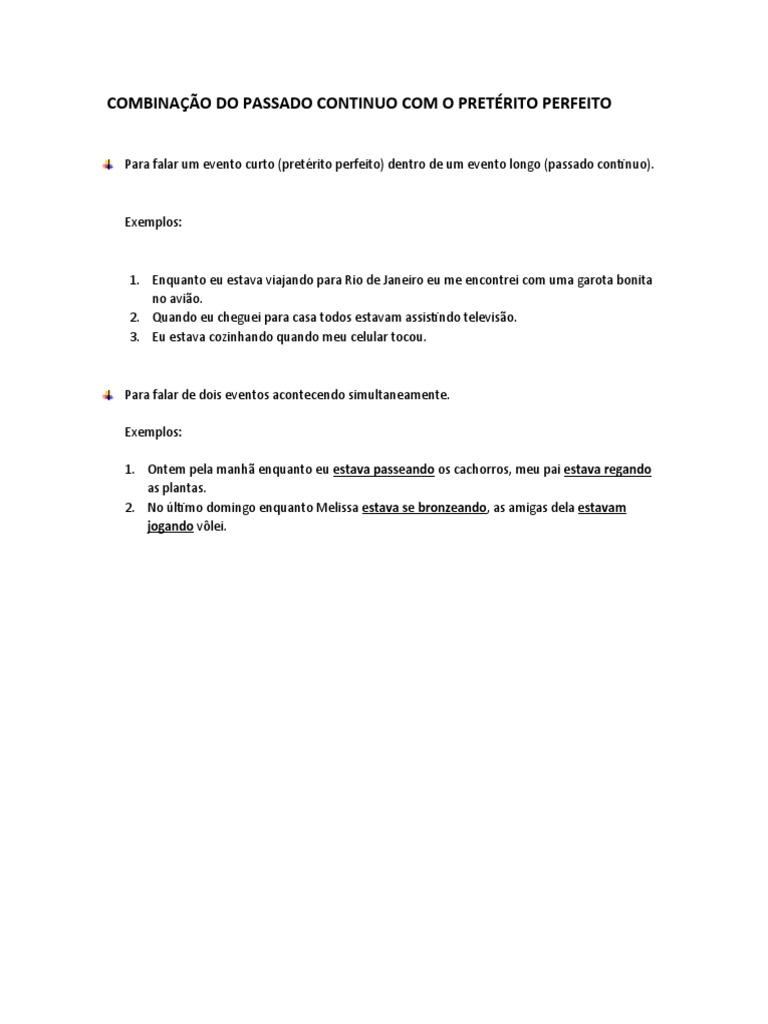 Passado Contínuo e Pretérito Perfeito | PDF