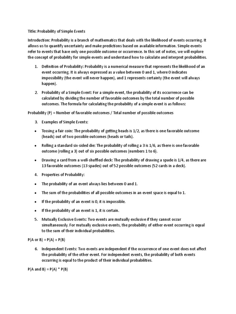 Probability of Simple Events | PDF | Probability | Odds