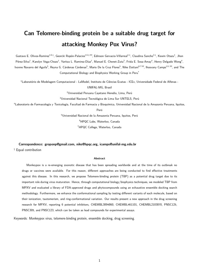 Can Telomere Binding Protein Be A Suitable Drug Target For Attacking Monkey Pox Virus - 1 | PDF ...