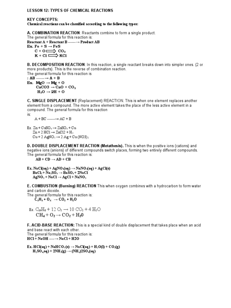 Lesson 12 Types of Chemical Reaction | PDF