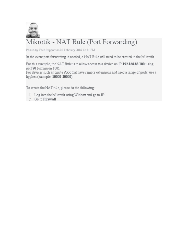 Mikrotik - NAT - PORT FORWARDING | PDF