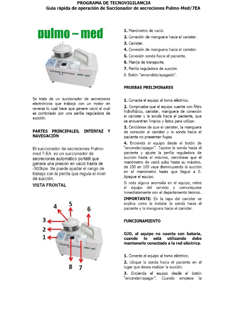 Guía de Uso Rápido Succionador Pulmo Med 7e-A | PDF