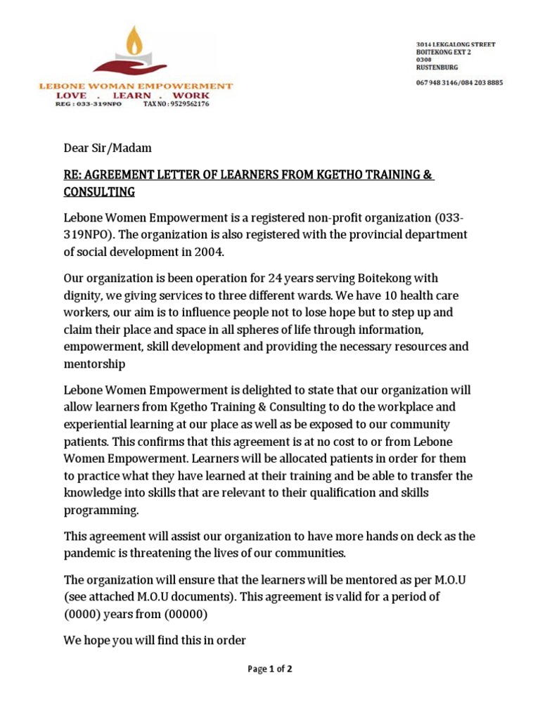 Agreement Letter Lebone | PDF