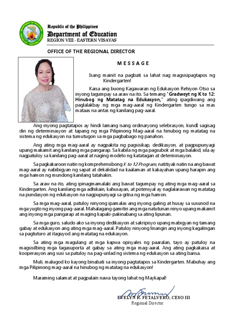 Message For Moving Up Ceremony Kindergarten | PDF