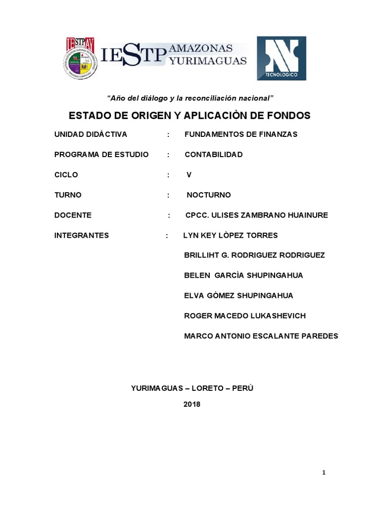Estado de Origen y Aplicaciòn de Fondos | PDF | Contabilidad | Flujo de ...