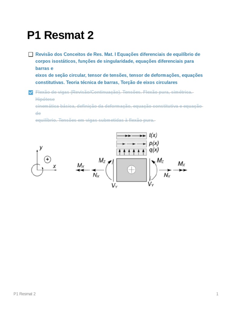 P1 Resmat 2 | PDF | Flexão (Física) | Estresse (Mecânica)