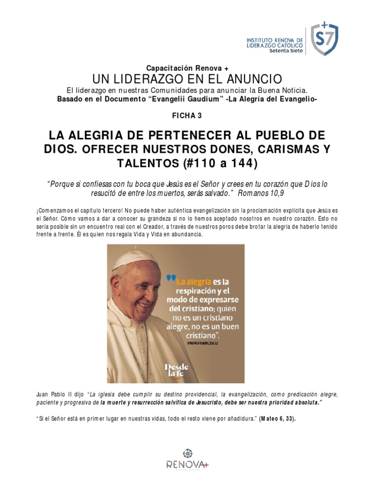 Ficha 3 Liderazgo LA ALEGRÍA DEL EVANGELIO La Alegría de Pertenecer Al Pueblo de Dios | PDF ...