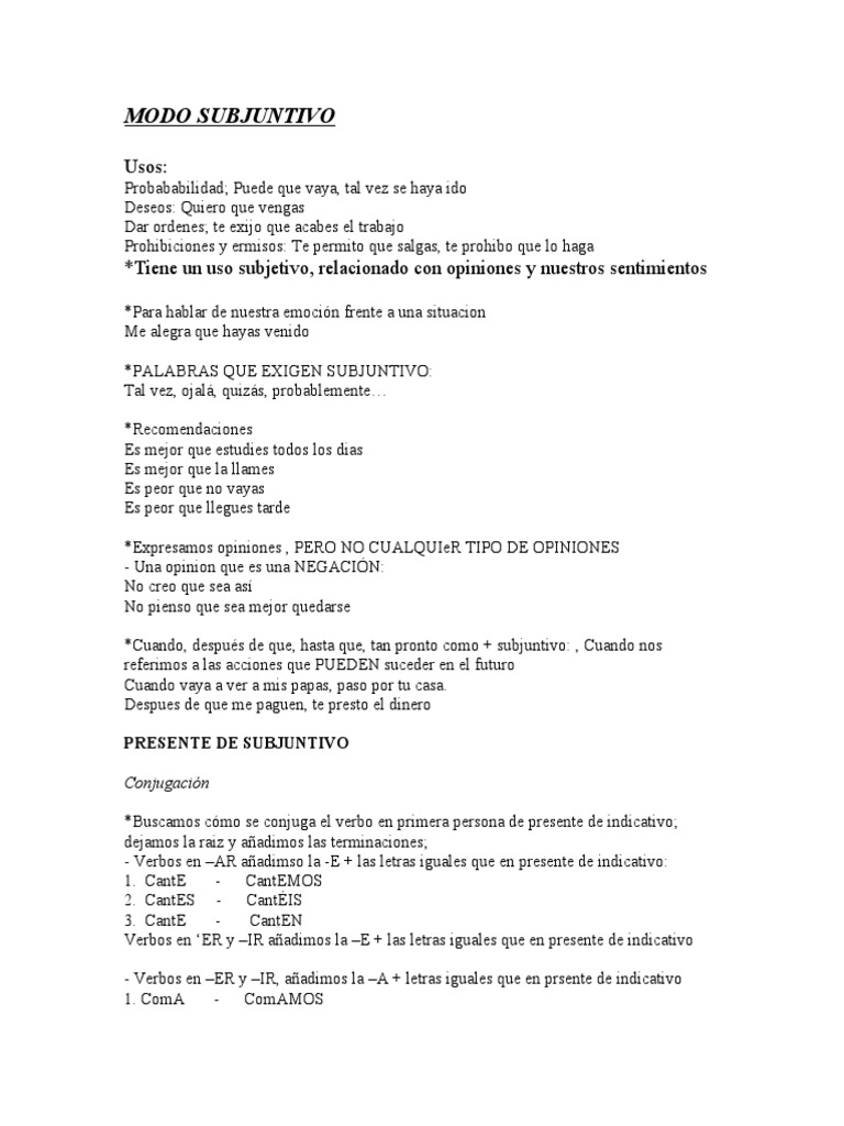 Modo Subjuntivo | PDF | Lingüística | Gramática