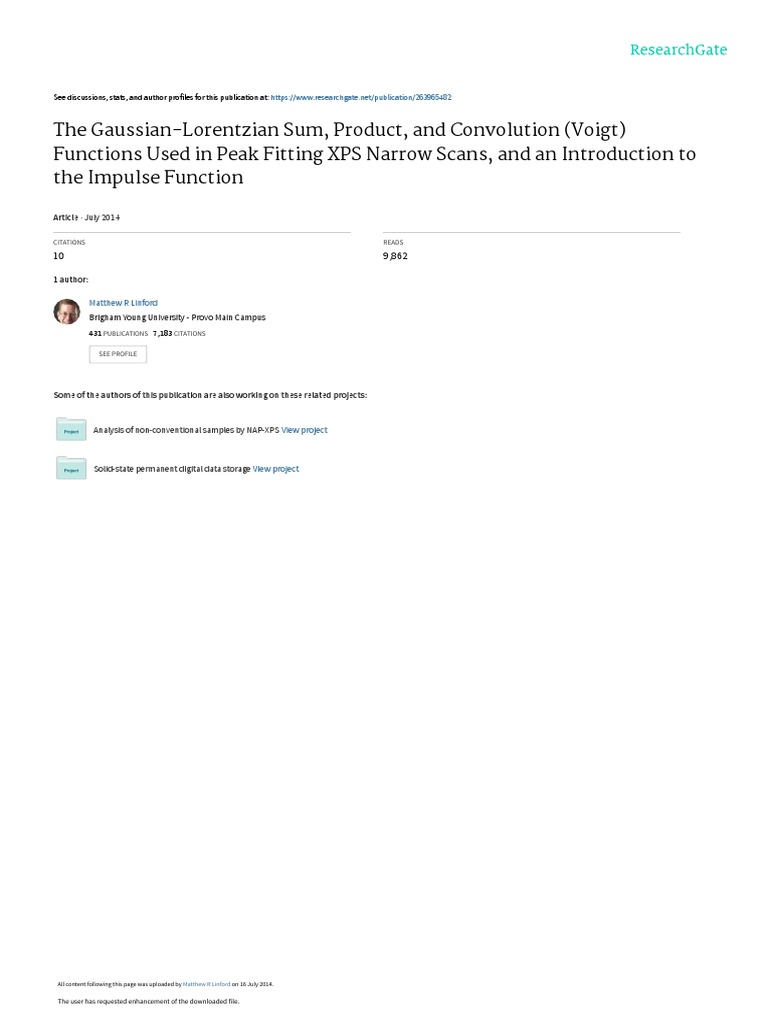 Gaussian Lorentizian Sum Xps Complete Approach Pdf X Ray