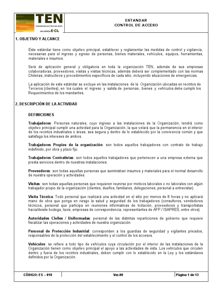 ES-18 Estándar Control Acceso | PDF