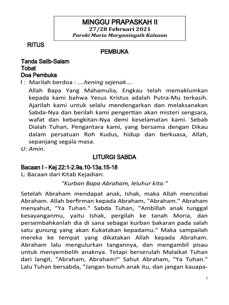 Minggu Prapaskah II | PDF