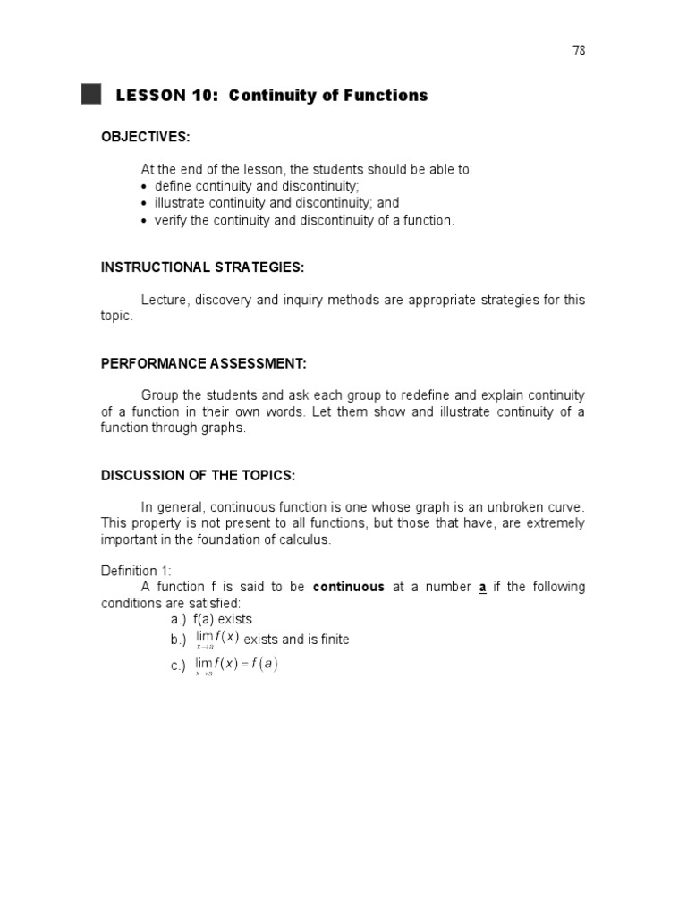 Lesson5 Continuity Of A Function Pdf Function Mathematics Continuous Function