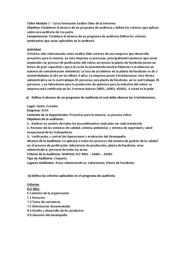 Taller Modulo 1 | PDF | Auditoría | Planificación