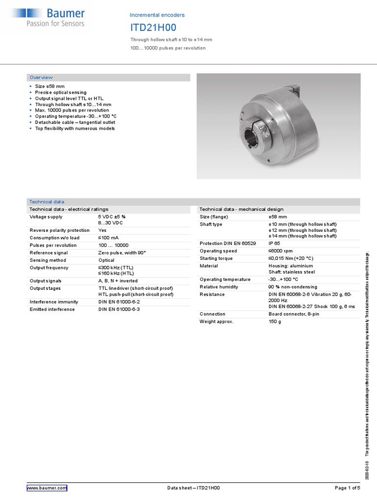 Baumer ITD21H00 EN 20200210 DS | PDF | Electrical Connector | Electronics