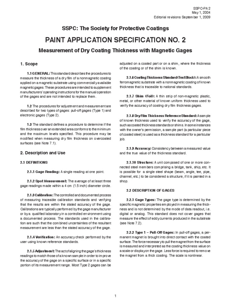 Guia para La Medición de Espesores SSPC - PA2 | PDF | Calibration | Coating