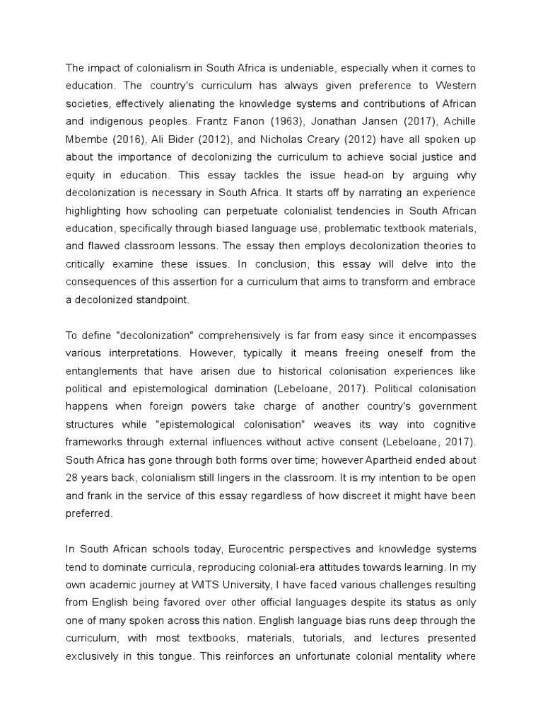 Final MODIFIED Eduction 2 Decolonizatin Essay | PDF | Curriculum ...