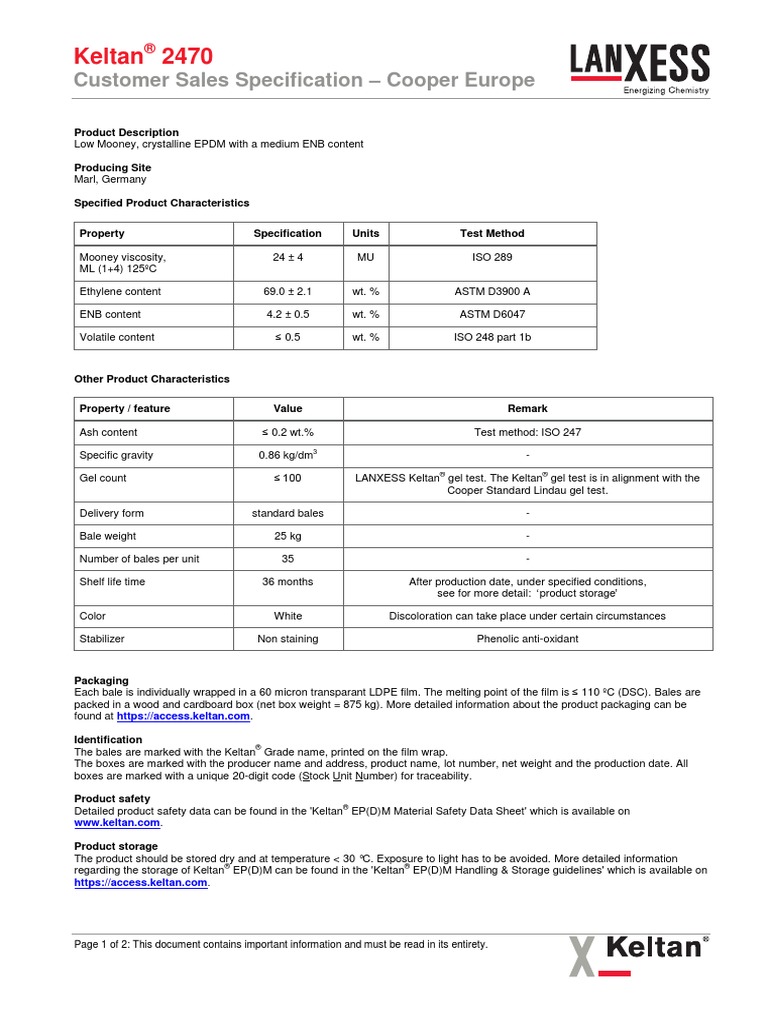Keltan 2470 - Cooper Europe | PDF | Specification (Technical Standard ...