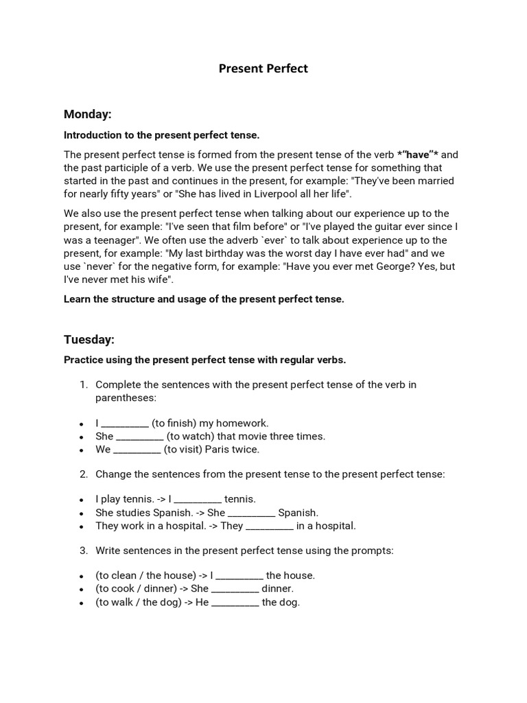 Present Perfect | PDF | Perfect (Grammar) | Grammatical Tense