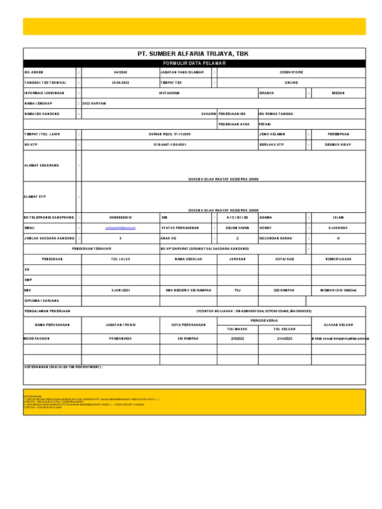 Form Data Pelamar' | PDF