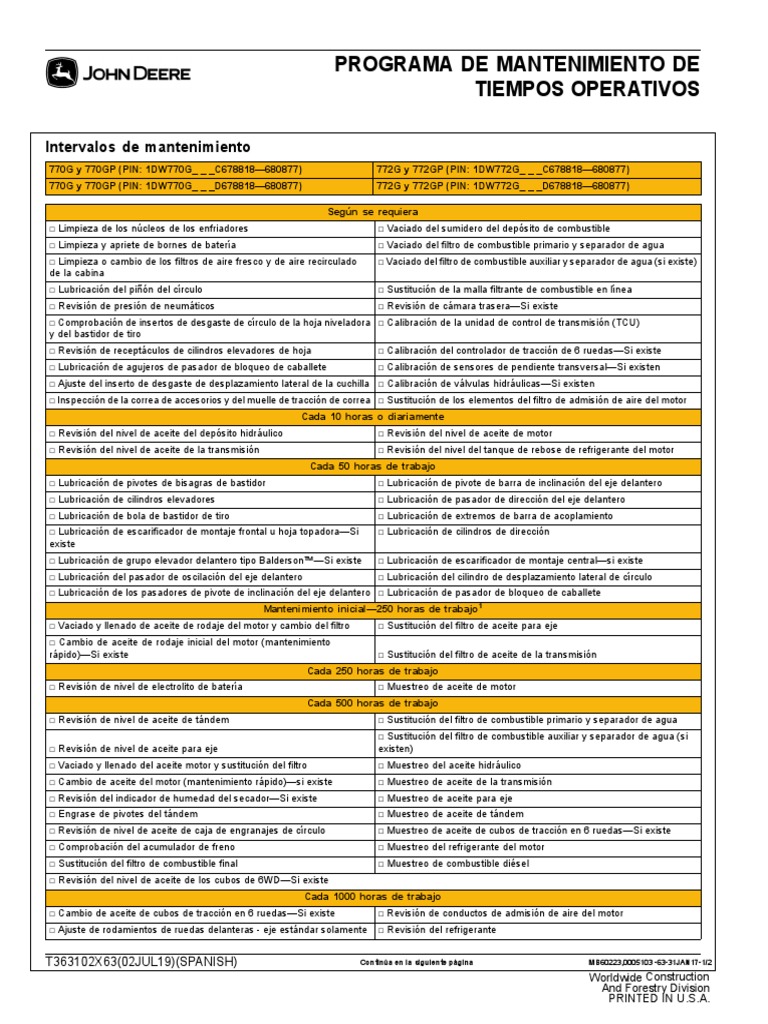 Prog - Mtto 770G | PDF | Eje | Aceite de motor