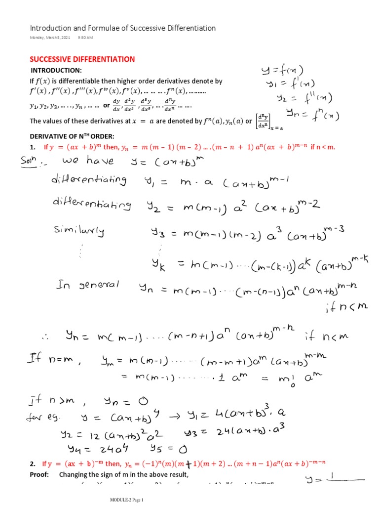 1.introduction and Formulae of Successive Differentiation | PDF