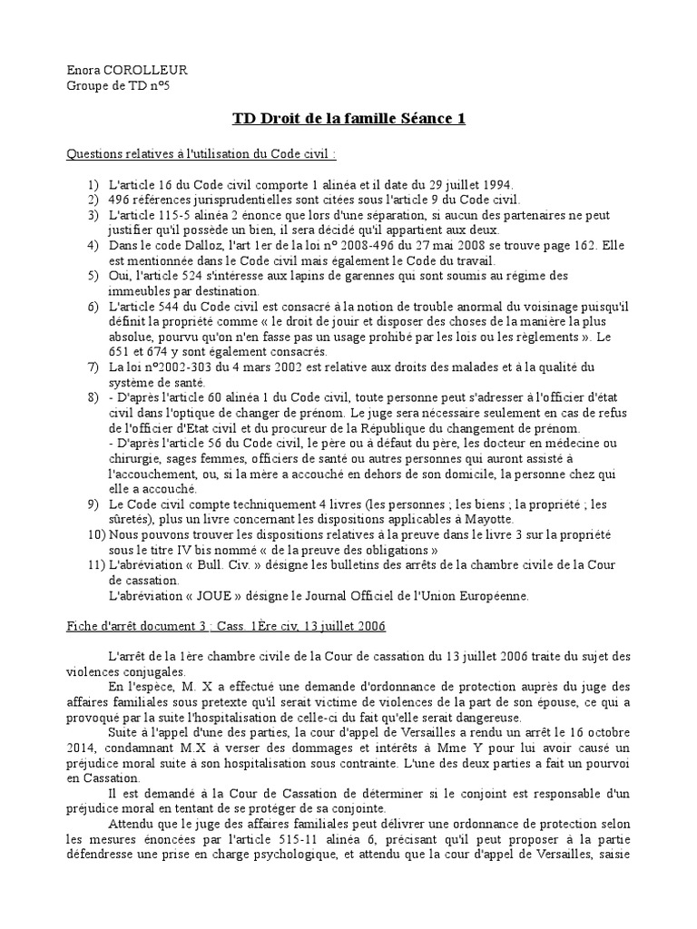 TD1 - Droit de La Famille | PDF | Nom de famille | Ordonnance restrictive