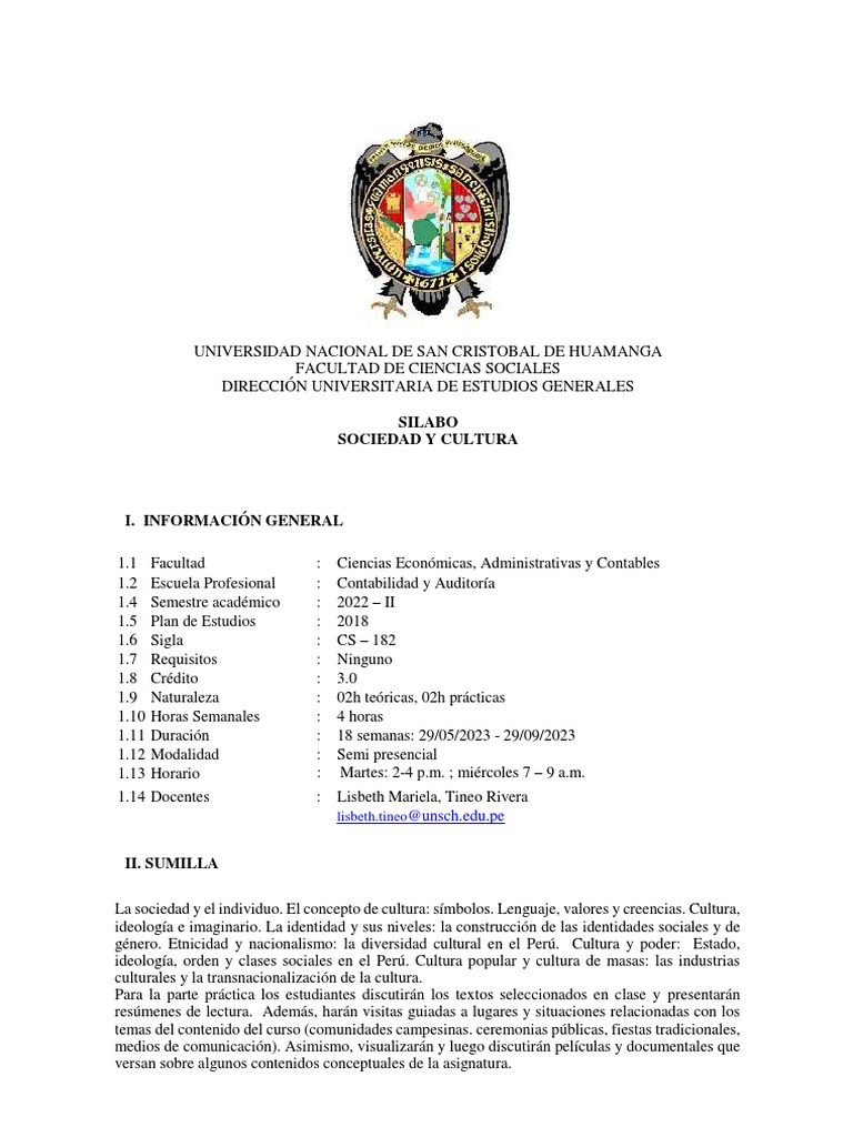 Silabo - CS-182 - Sociedad y Cultura | PDF | Género | Estudios de género