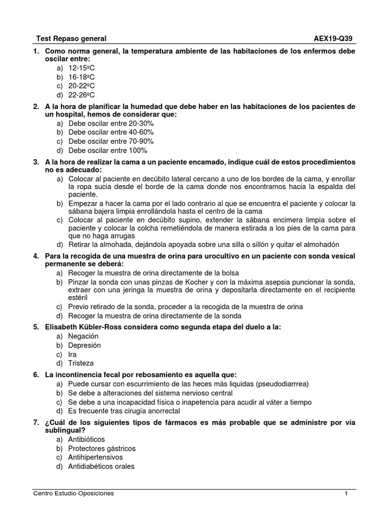 AEX19-Q39 Repaso General C2 Auxiliar de Clinica Xunta de Galicia | PDF ...