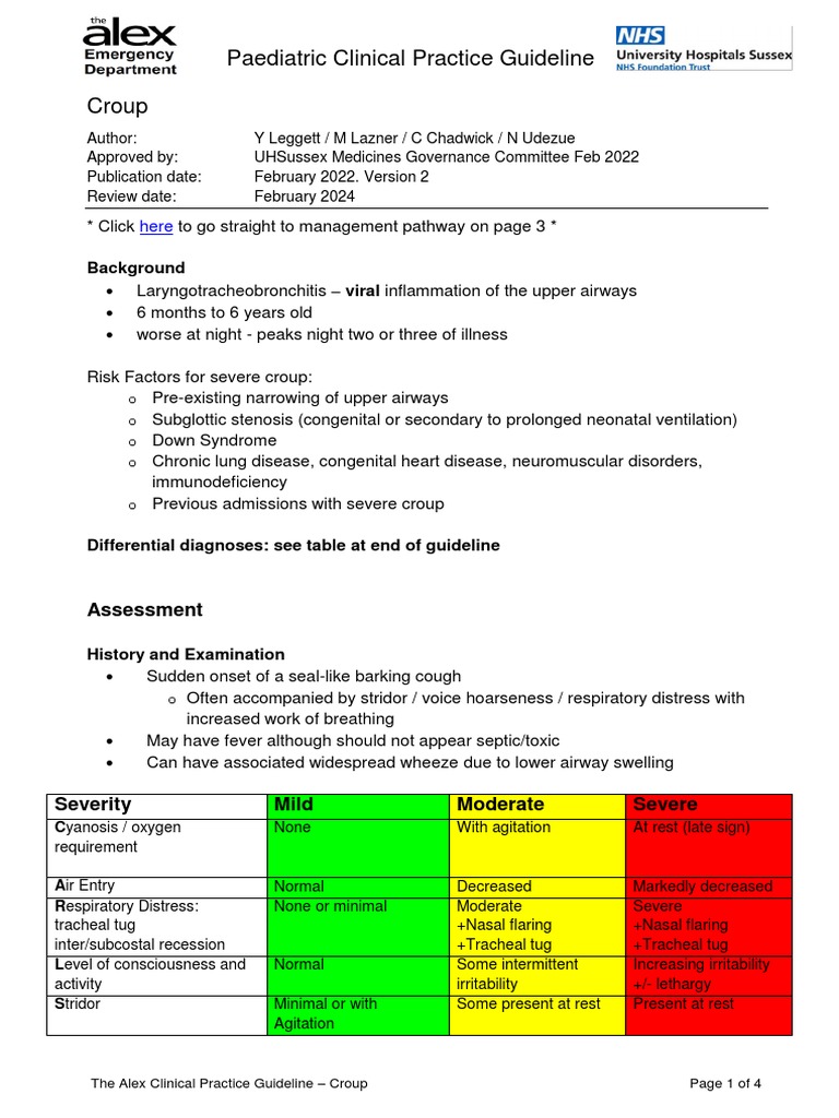Paediatric Guidelines Croup 2020 | PDF | Epidemiology | Diseases And ...