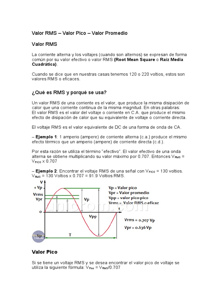 Valor RMS - Valor Pico - Valor Promedio | PDF