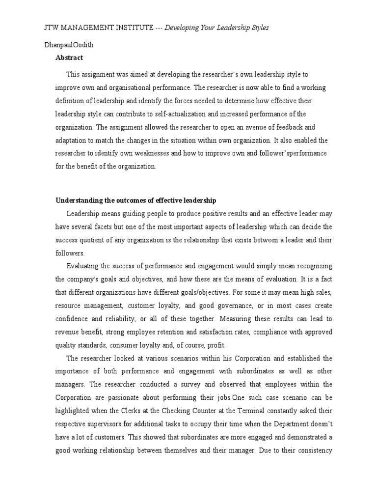 Leadership Style Assignment | PDF | Leadership | Behavior