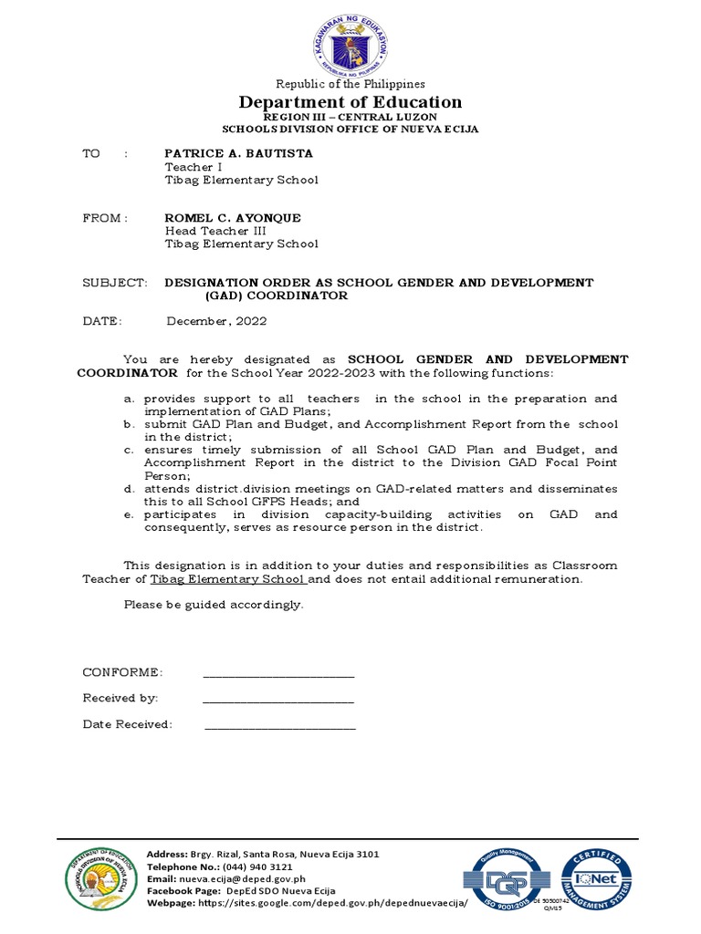 Designation As District Gad Coordinator | PDF