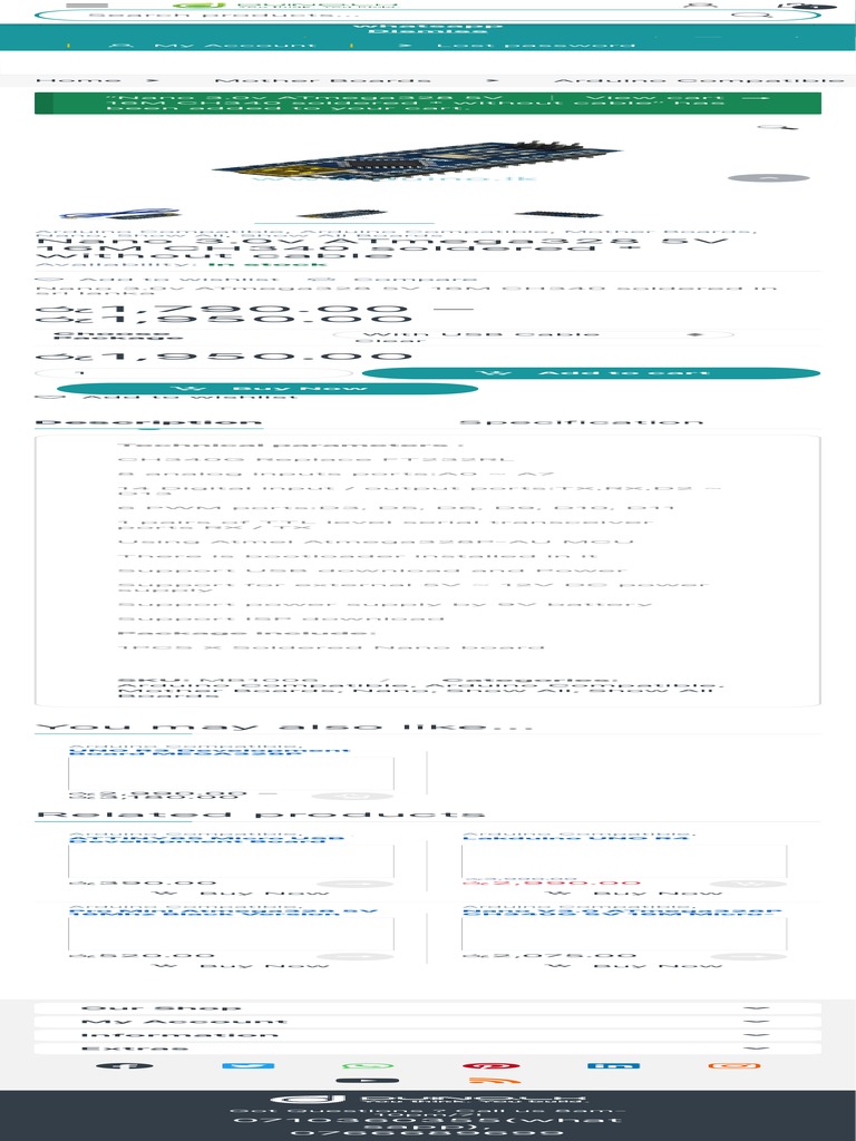 Nano 3.0v ATmega328 5V 16M CH340 Soldered Without Cable - Duinolk The ...