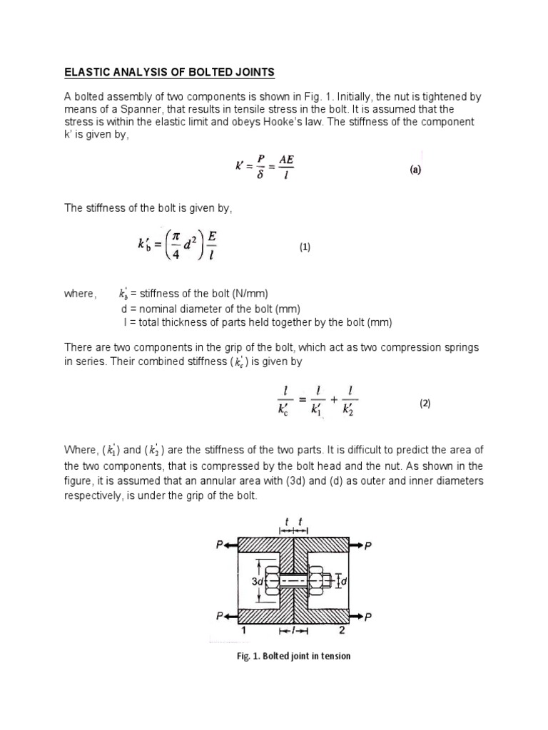 Elastic Analysis of Bolted Joints | PDF | Screw | Applied And Interdisciplinary Physics