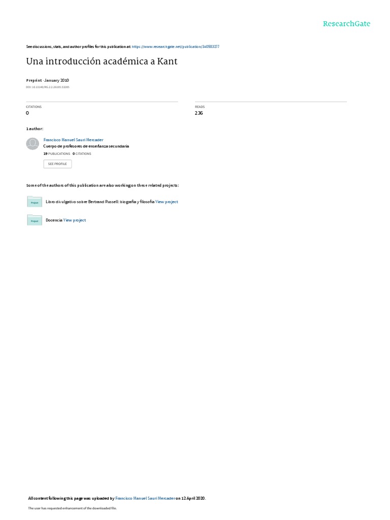 Intro Kant | PDF | Immanuel Kant | A priori y a posteriori